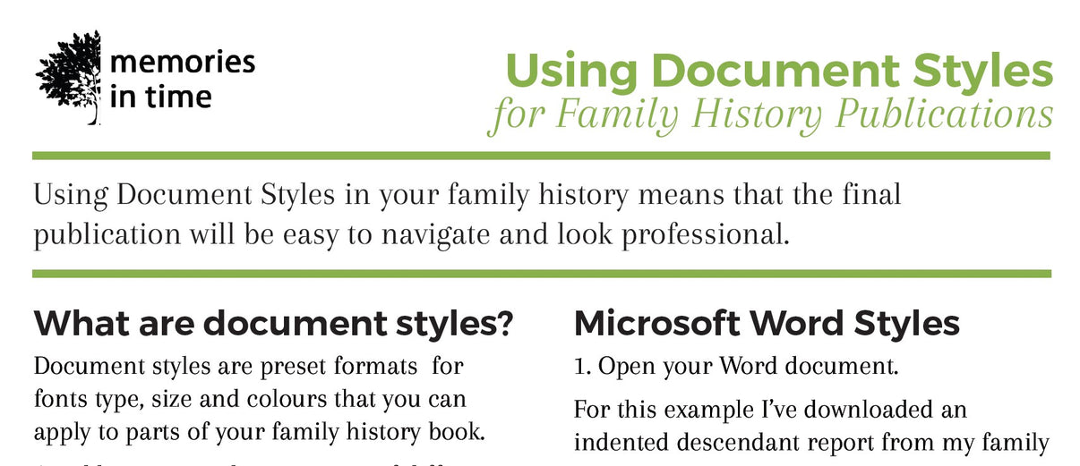 Using Document Styles for Family History Publications – Memories In Time