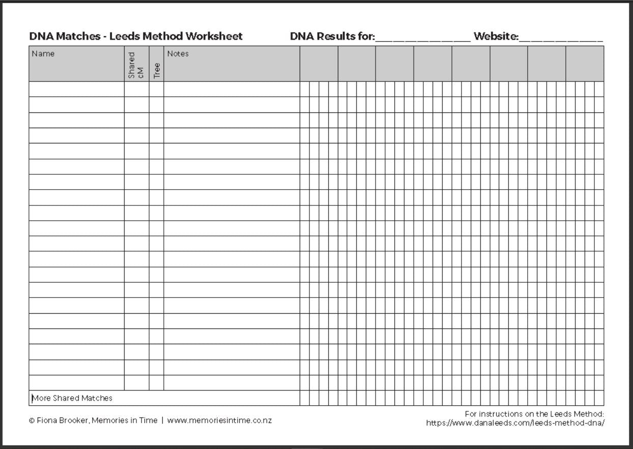 DNA Match - Leeds Method Worksheet – Memories In Time
