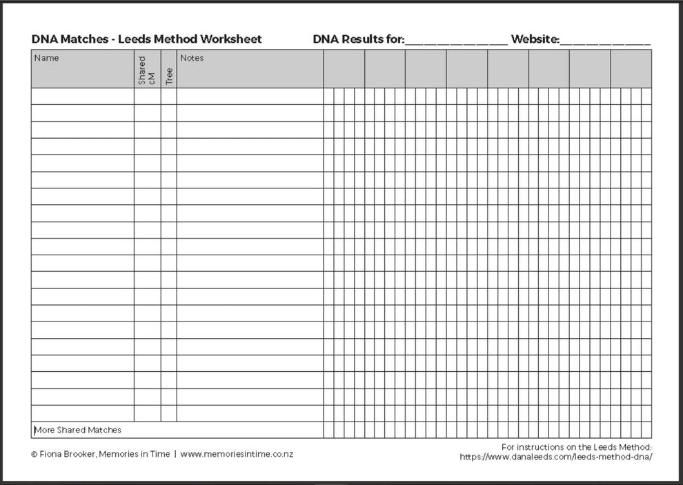 DNA Match - Leeds Method Worksheet – Memories In Time