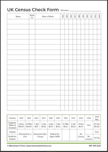 Census Check Form – Memories In Time
